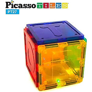 PicassoTiles PT27 Magnetic Building Blocks Alphabet Toy Set Magnet Tiles Construction Toys 3D Clear Color Stacking Block Toy STEM Playboard, Learning by Playing, Creativity Beyond Imagination