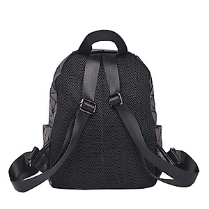 Geometric Luminous Ladies Backpack Wallet Holographic Reflective Backpack Diamond Travel Backpack (Silver)
