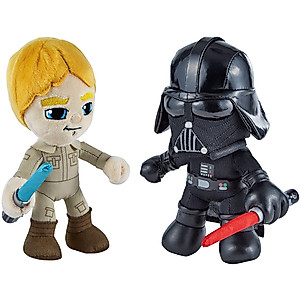 Mattel Star Wars Plush 6-inch Figure 2-Pack, Luke Skywalker vs Darth Vader, Lightsaber Duel Set of 2 Soft Dolls with Light-up Weapons