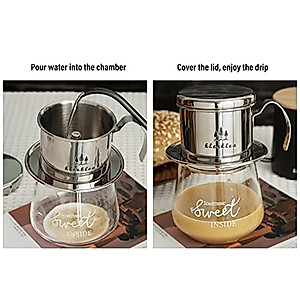 kleeklea Vietnamese Coffee Drip Filter, Vietnamese Coffee Maker, Phin, Filter Paper Free Stainless Steel Camping Coffee Maker ,Small French Press Portable Cup, Single Serve Coffee Maker