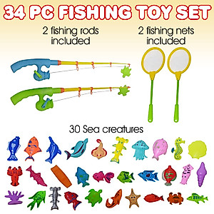 ArtCreativity Fishing Toys Set for Toddlers, Magnetic Fishing Set with Rods, Nets, Bag, and 30 Aquatic Toys, Interactive Fishing Game for Kids, Swimming Pool, Bath Toys for Kids, Boys and Girls