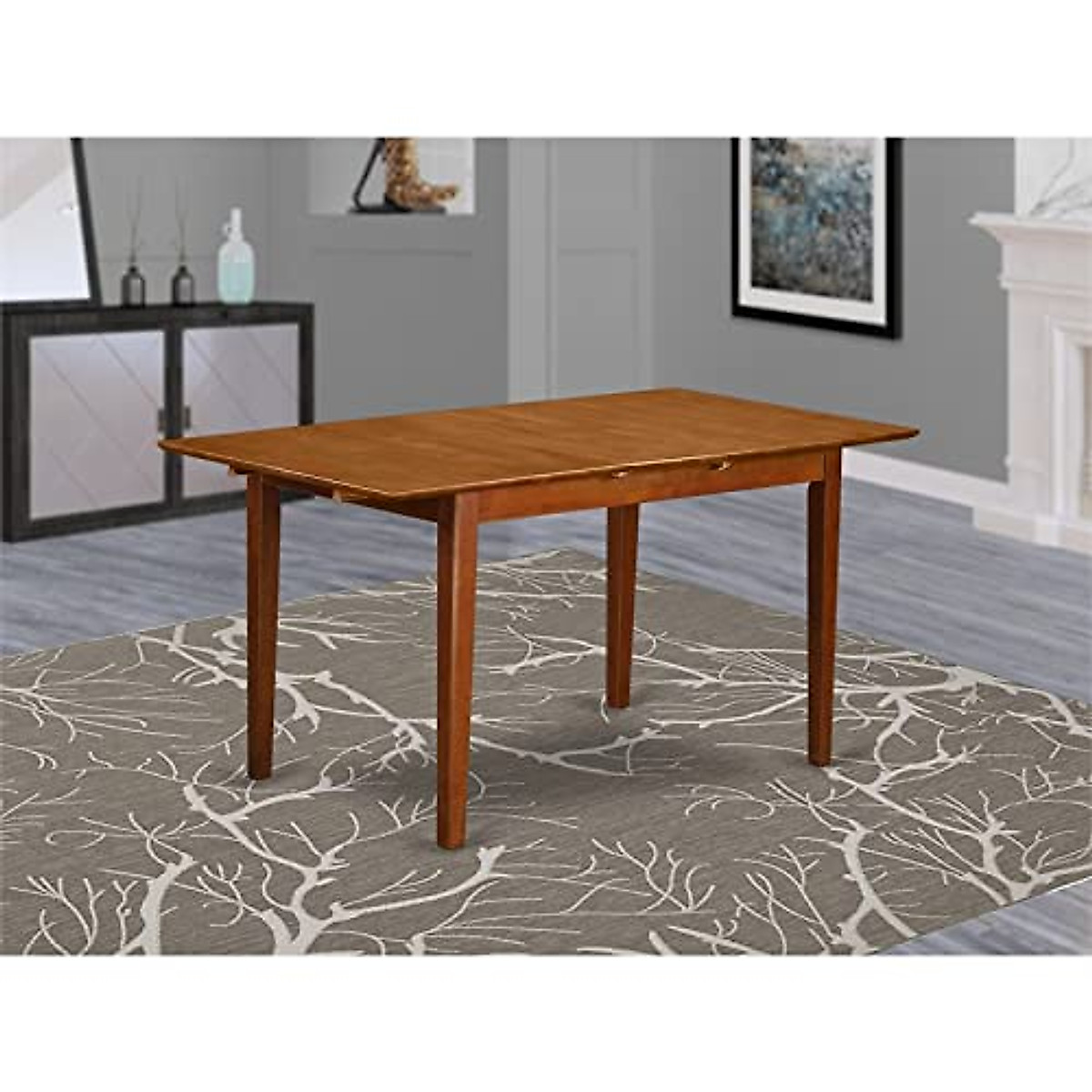 East West Furniture PST-SBR-T Picasso Dining Table - a Rectangle Wooden Table Top with Butterfly Leaf, 32x60 Inch, Saddle Brown