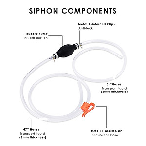 KATUMO Gasoline Siphone Hose, Gas Oil Water Fuel Transfer Siphon Pump, Portable Widely Use Hand Fuel Pump, Fuel Transfer Pump with 2 Durable PVC Hoses