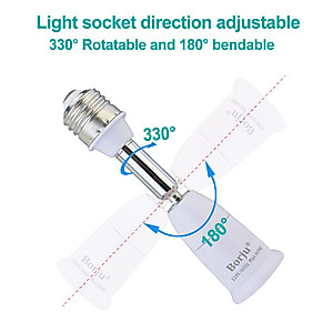 Borju Light Socket Extender [2-Pack], 4.5 Inch Light Socket Extension, 360° Adjustable Light Socket, White