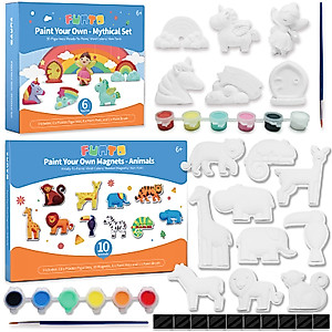 Funto Paint Your Own Unicorn and Animal, 16 Figurines Arts and Crafts Set for Kids, Ceramics to Paint, STEAM Projects Creative Activity DIY Toys Gift for Boys & Girls Age 3+, with Paint & Brushes