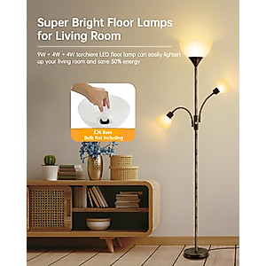 BoostArea Industrial Floor Lamp,Standing Lamp,Tree Floor Lamp with 3 Adjustable Rotating Lights, Independent Control, 3PCs LED Bulb Included, Tall Pole Lamps for Living Room, Bedroom, Home, Office