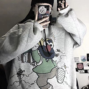 MOMEITU Gothic hoodie girls Anime hooded sweater women loose street sports Y2K Clothes Grunge Clothes (grey spirit,S,Small)