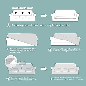 YEMYHOM Latest Checkered 3 Pieces Couch Covers for 2 Cushion Couch High Stretch Thickened Love Seat Sofa Cover for Dogs Pets Elastic Loveseat Slipcover Protector (Light Gray), 55"-69"(2 Cushions)