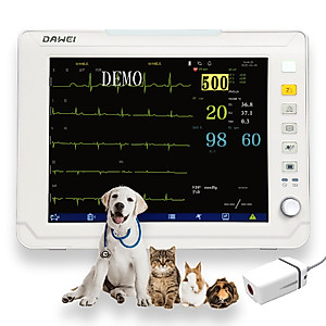 12.1-inch Display PET Vet Patient Monitor Multiparameter ICU Machine with ETCO2, Veterinary ECG, SPO2.HR, NIBP, RESP, Temp for Cat, Dog, Mouse, Animals Use