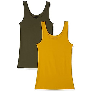 Amazon Essentials Women's Slim-Fit Tank, Pack of 2, Dark Olive/Gold, Large