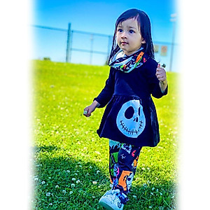 HINTINA 3PCS 4T Toddler Little Girls Halloween Outfits Skull Tops Ghost Leggings Pants Clothes Set with Scarf 4-5T Years