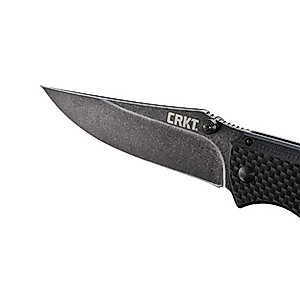 CRKT Burnout EDC Folding Pocket Knife: Everyday Carry Folder with Frame Lock, Drop Point Blade, Black Stonewash Finish, Thumbstud, Assisted Opening, Carbon Fiber and G10 Handle 4123K
