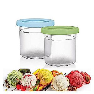 DISXENT 2/4/6PCS Creami Pints and Lids, for Ninja Pints with Lids,16 OZ Creami Pints Airtight,Reusable Compatible with NC299AMZ,NC300s Series Ice Cream Makers,Blue+Green-2PCS