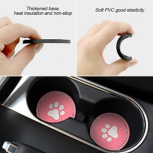 2PCS Universal Bling Car Cup Coaster, Rhinestone Car Accessories, 2.75 inch Dog Paw Car Cup Holder Insert Mat Pad Set,Suitable for Most Car Interior (Dark Pink)