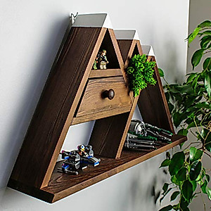 Rustic Curiosities Large Mountain Shelf - 20X12X4.5 Inch Crystal Shelf for Succulents, Plants, Essential Oils, Includes Pull Out Drawer, Extra Wide Base Crystal Holder (Brown)