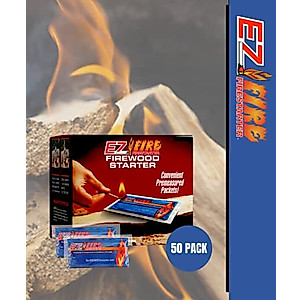 EZ FIRE FIRESTARTER for Fireplace, Campfire, or Grills. Safe, All Purpose, Effective, Waterproof, Windproof Fire Starter Gel Packets for Indoor or Outdoor Use. 50 Pack