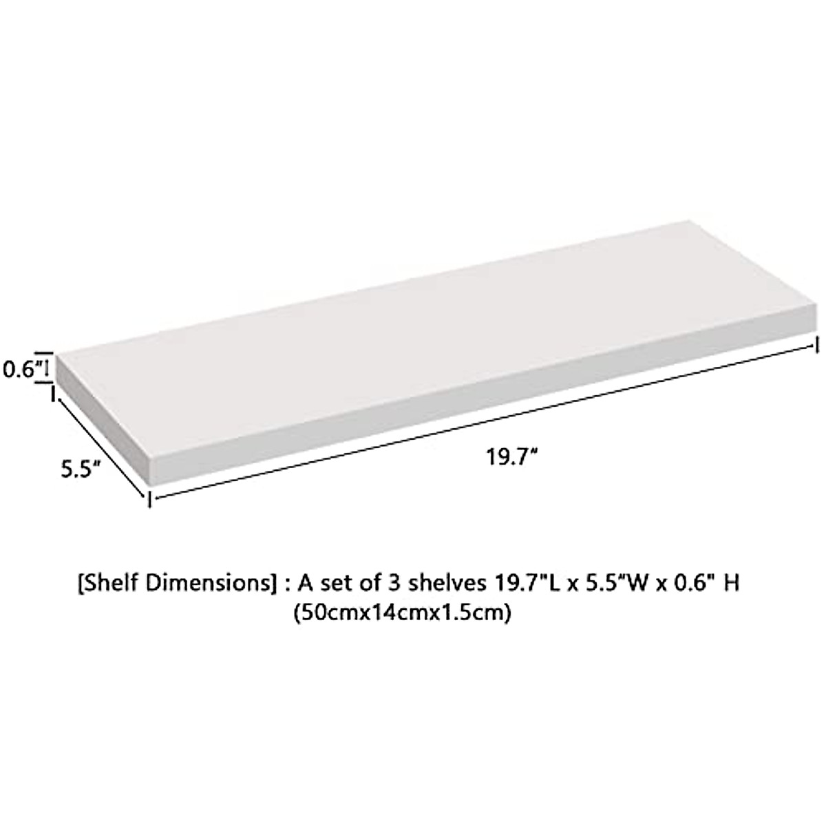 White Floating Shelves Wall Mounted, Decorative Wall Shelf Set of 3 Easy to Install Display Shelves ,Storage Wall Shelves for Bedroom, Living Room, Kitchen, Bathroom, Office and More 19.7''X5.5''