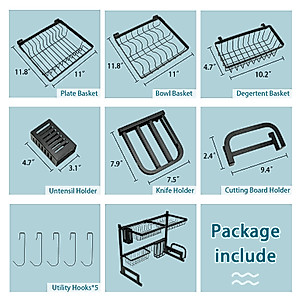 Vipush Over The Sink Dish Drying Rack - Large Dish Drainer for Storage Kitchen Counter Organization, Adjustable Stainless Steel Over Sink Display(25-35inch)