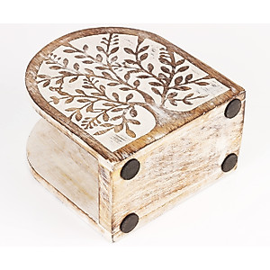 Wooden White Wash Tree of Life Tissue Paper Holder with Full Size Decorative Napkin Stand Tissue Paper Organizer for Home & Kitchen Dining Table Stand
