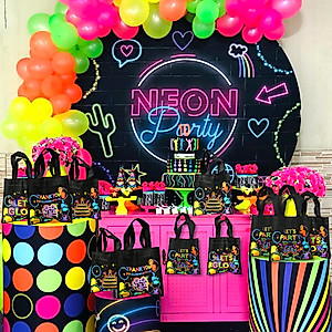 BANBALLON 20 PCS Neon Party Favor Bags Glow Birthday Party Supplies Glow in the Dark Party Favor Bags Glowing with Me Goodie Bags for Neon Theme Birthday Party Let's Glow Party Supplies