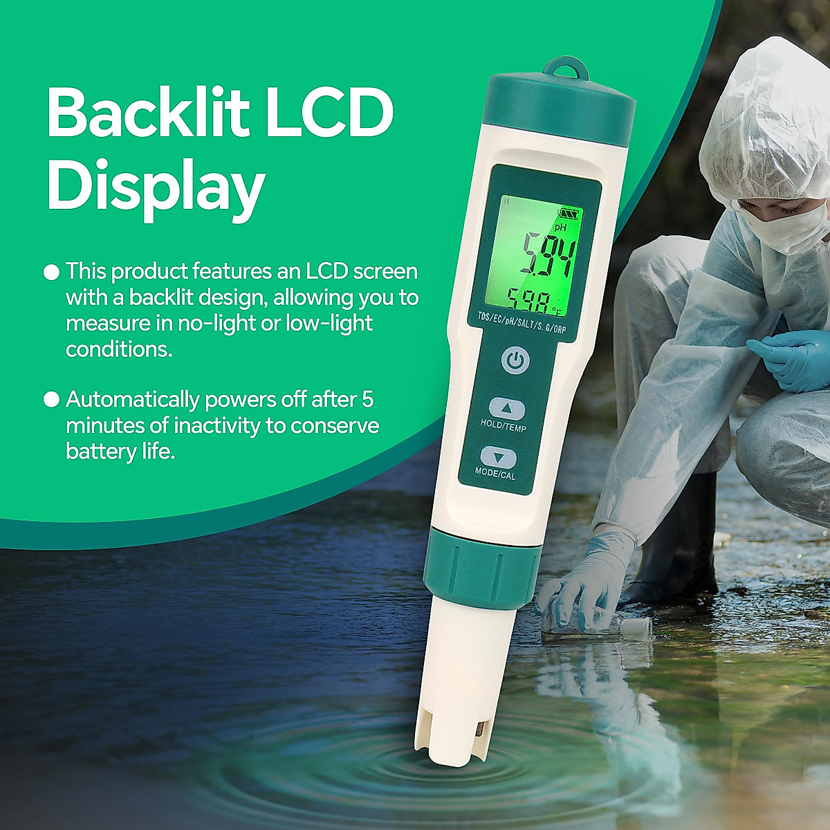 RAINLEOTI PH and TDS Meter, 7-in-1 Digital pH Tester for Water, PH/TDS/EC/SG/ORP/Salt/Temp