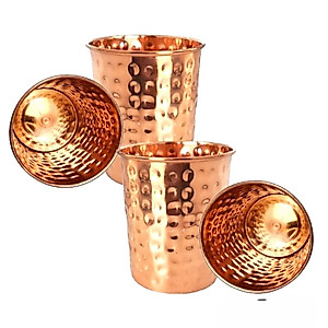 2 Activelife Hammered Design Pure Copper Tumbler Set of 4 | Drinking Water with Copper Cups | Premium Quality Copper Tumblers for Home, Office, Hotel, Travel, and Gifting - Each 10.08 Ounce