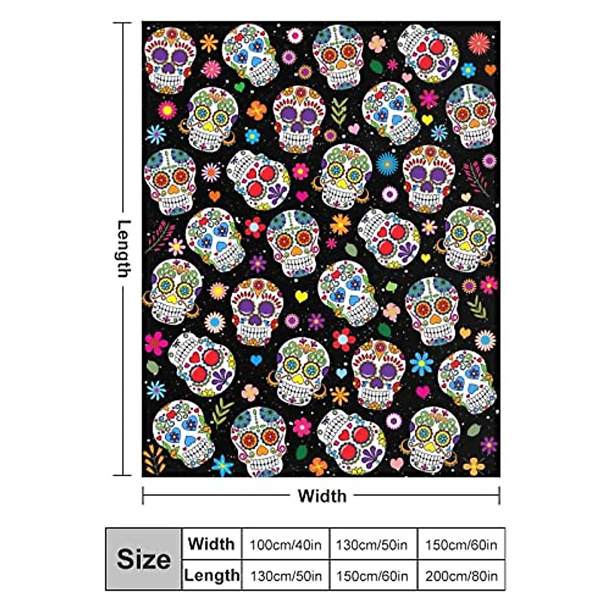 Sugar Skull Blanket Ultra Soft Warm Cozy Flannel Throw Blankets for Women Baby Men Bedding Gifts 50"X40"
