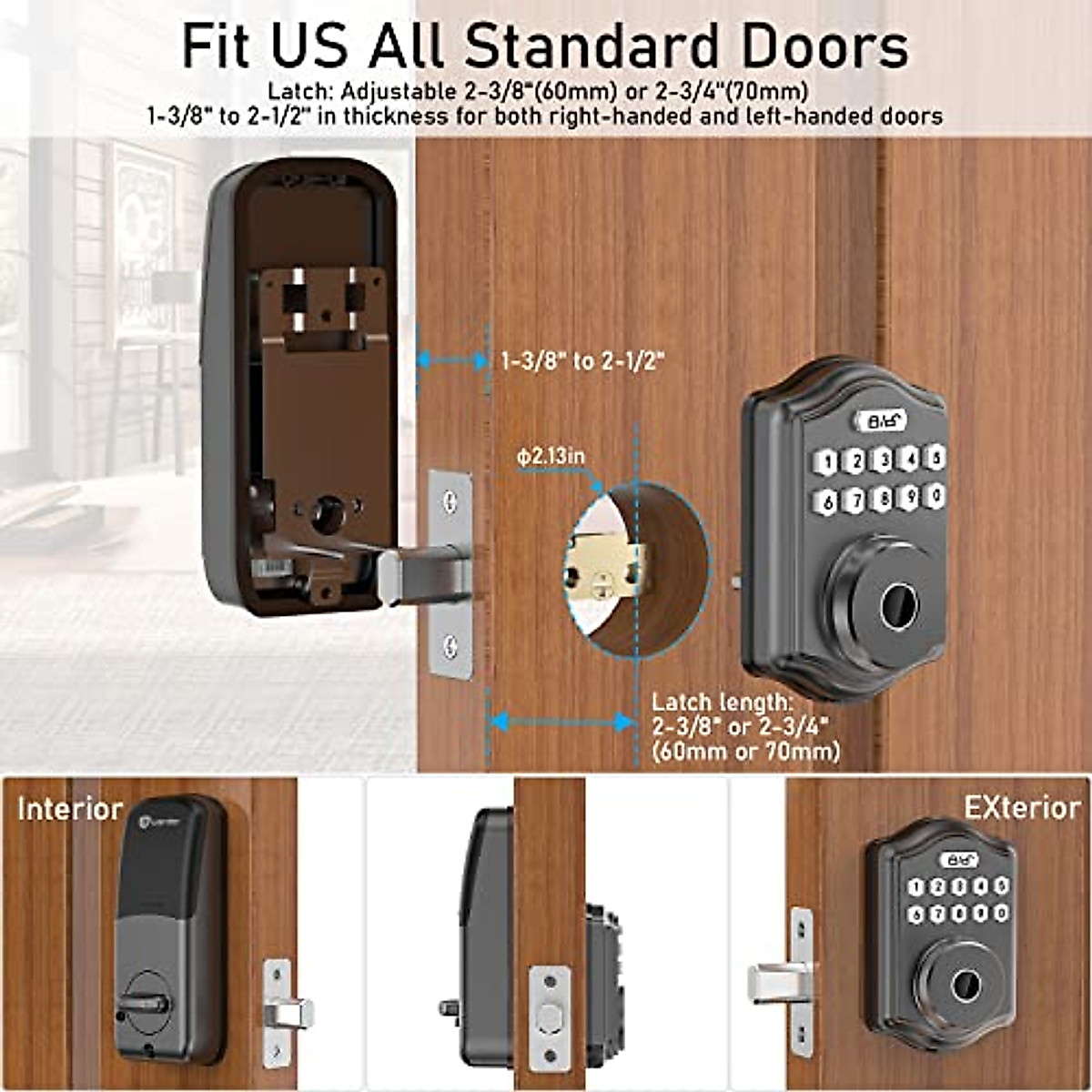 Fingerprint Deadbolt Lock for Door,Guarder Keyless Entry Door Lock with Code/Fingerprint/Key,Temporary Code Deadbolt Keypad Lock,IP65 300 User Digital Electronic Door Lock for Front Door