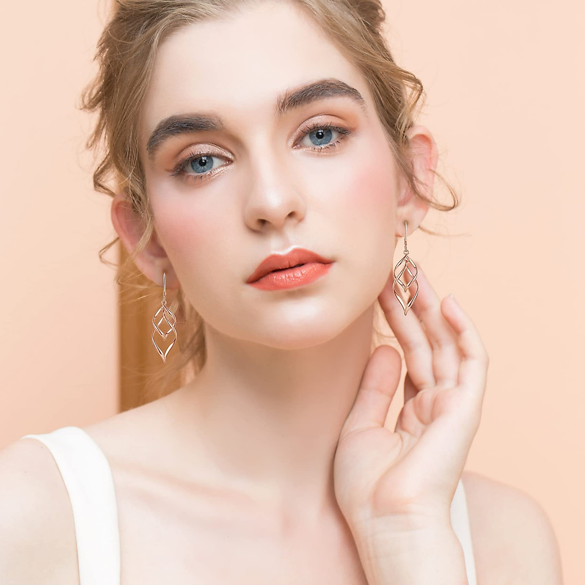 Rose Gold Earrings for Women Infinity Twist Dangle Earrings With Sterling Silver Post Birthday Gifts for Women