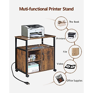 Kavonty Lateral File Cabinet,Office Filing Cabinets with Socket and USB Charging Port,Modern Rolling Printer Stand with Storage for A4, Letter Size and File Folders,for Home Office, Rustic Brown