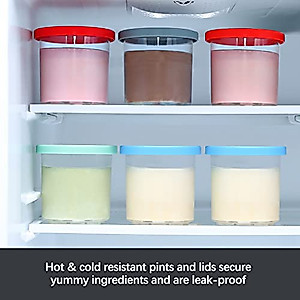 Omnikit Containers Replacement for Ninja Creami Pints and Lids - 4 Pack, 16oz Cups Compatible with NC301 NC300 NC299AMZ Series Ice Cream Maker - Dishwasher Safe, Leak Proof Lids Red/Mint/Grey/Blue