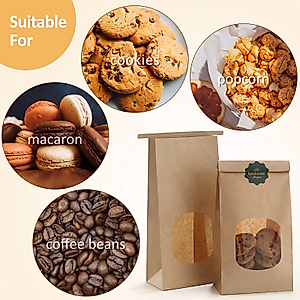 BagDream Bakery Bags with Window 50Pcs 4.5x2.36x9.6 Inches Kraft Brown Paper Bags with Window, Tin Tie Tab Lock, for Bakery, Cookie, Coffee Bean, Party Favor, Snack
