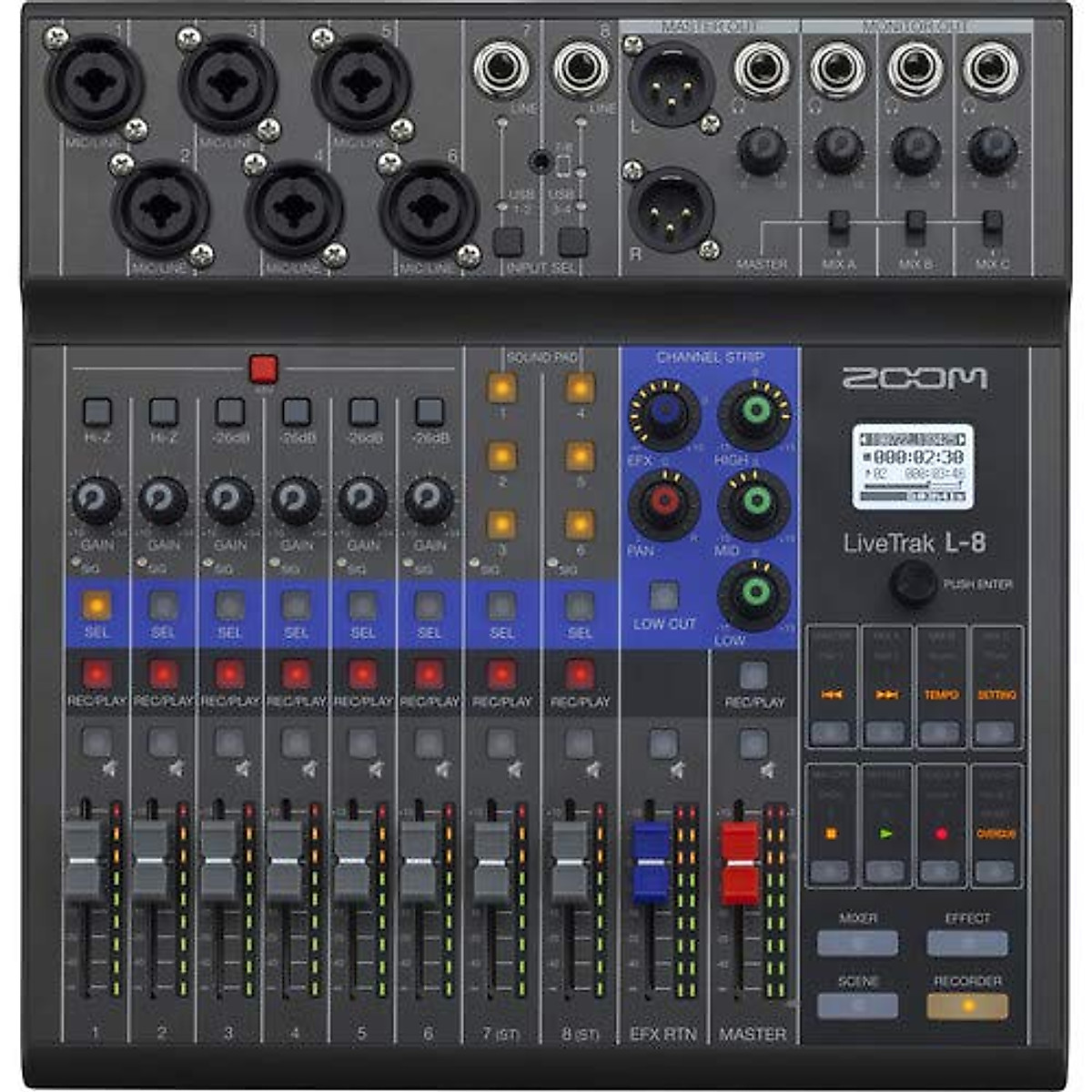 Zoom LiveTrak L-8 Portable 8-Channel Digital Mixer/Recorder with AKG K 240 Studio Pro Headphones & XLR Cable Bundle