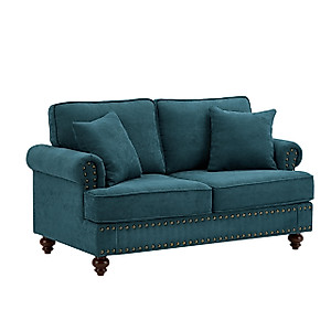 Mid Century Modern Sofa Set, 22" Extra Deep Seat juegos de muebles de sala Comfy Chenille Upholstered Living Room Furniture Sets with Rolled Arms Nailhead Trim (Lake Green, 2 Pieces A)