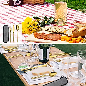 AARAINBOW Portable Travel Utensils with Case, 3 Pcs Heavy Duty Stainless Steel Cutlery Set Reusable Flatware Personal Silverware Set Include Fork Spoon Knife for Office Camping Picnic (Golden)