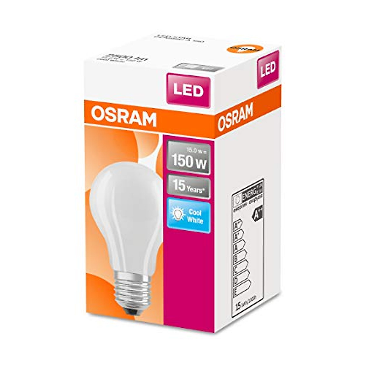 OSRAM LED lamp / Base: E27 / Cool White / 4000 K / 15 W / Replacement for 150 W Incandescent Bulb / LED Retrofit Classic A [Energy Efficiency Class A++] / Pack of 10