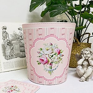 BOOMLATU Leather Roses Pink Trash Can for Bedroom,Waterproof Round Wastebasket Garbage Container Bin for Bedroom, Office, Kitchen, Living Room and Bathroom,2.1 Gallons (Pink Roses)