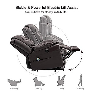 EVER ADVANCED Power Lift Chairs Recliners for Elderly, Electric Recliners Chair with Heat Vibration Massage, Remote Control,USB Port, 2 Cup Holder & Side Pocket for Home, Office (Brown)