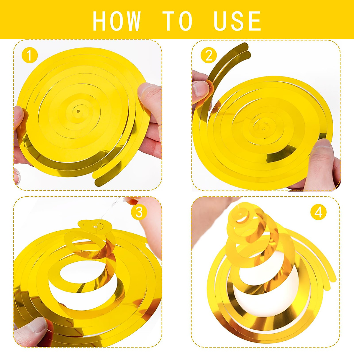 ORG 36 Pieces Party Ceiling Foil Swirl Decorations Hanging Plastic Streamer, Whirls Decorations for Wedding,Birthday,Graduation,Valenties Day,New Year,Baby Shower Party Decor (Gold)