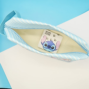 Stitch Travel Cosmetic Pouch, Large Capacity Cartoon Zippered PU Bag, Foldable Makeup Accessories Organizer and Storage for Women and Girls