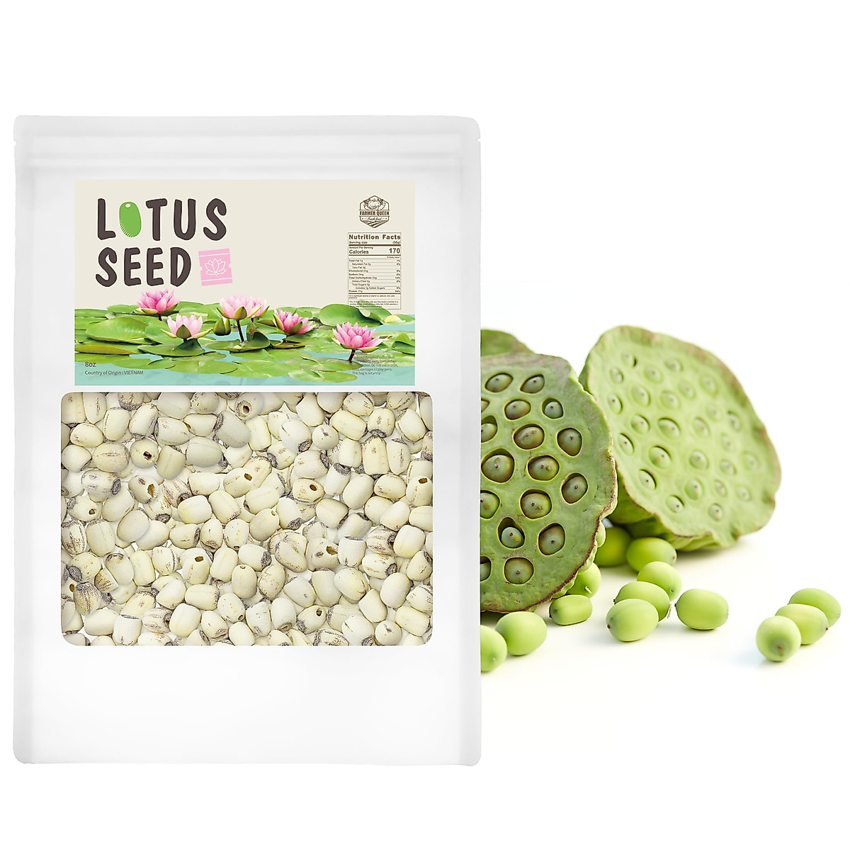 Farmer Queen Dried Lotus Seeds 8 Ounce for Tea & Baking Rich In Methionine Good for Gut health and Diet