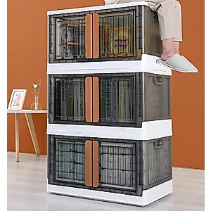 Tvdugim Closet Organizers and Storage, Trunk Car Organizer with Lids and Doors Dorm Room Essentials 8.4 Gal Collapsible Stackable Storage Bins Plastic 3 Pack