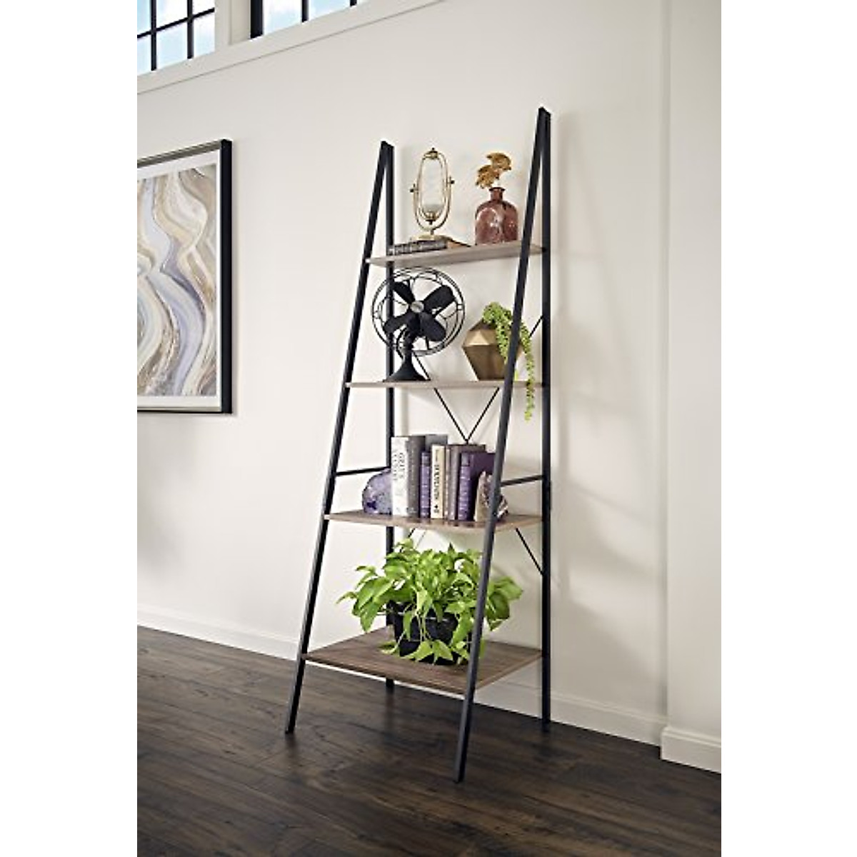 ClosetMaid 1316 4-Tier Wood Ladder Shelf Bookcase, Gray