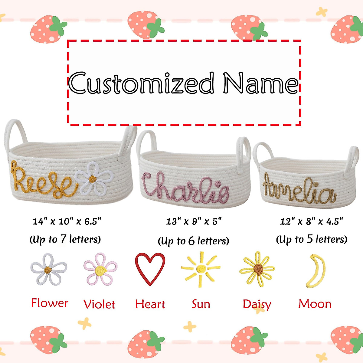 Custom Baby Name Clothes Baskets,Personalized Cute Woven Diaper Basket for newborn,Cotton Round organizer (White)
