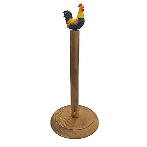 Rooster Design Rustic Brown Wood Paper Towel Holder Stand Up Paper Towel Holder, Easy One-Handed Tear Kitchen Paper Towel Dispenser with Weighted Base for Standard Paper Towel Rolls