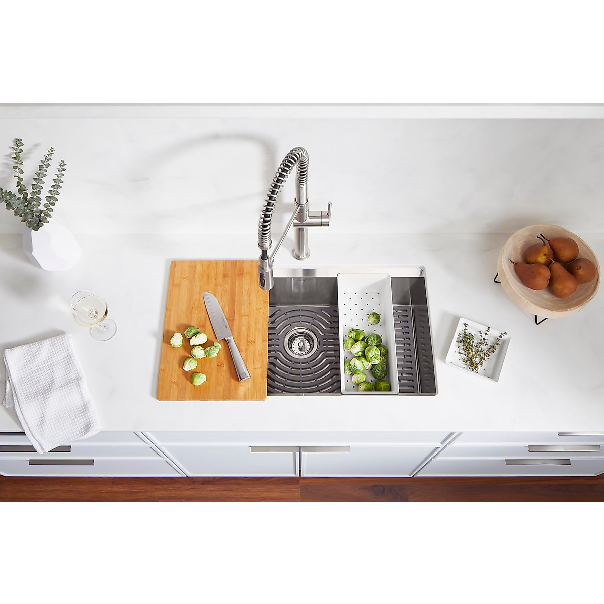 KOHLER Task Kitchen Sink, Stainless Steel Dual Mount Single Bowl, 33" Workstation Sink, 1 hole faucet, K-80084-1PC-NA