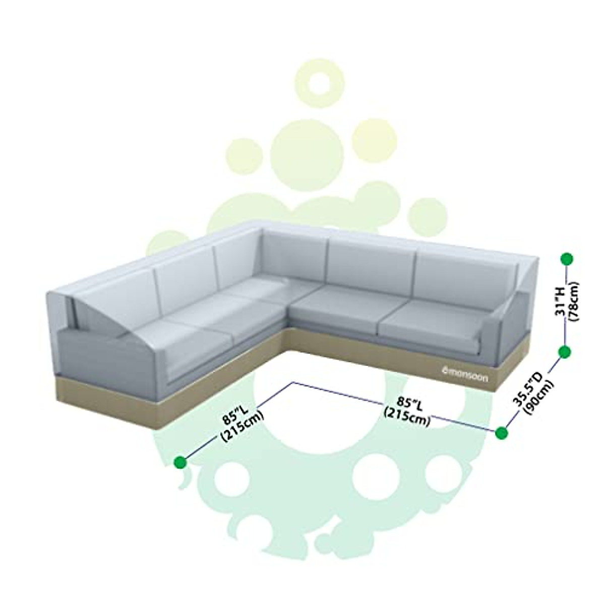 [monsoon] Patio L-Shaped Sectional Sofa Cover Waterproof Outdoor Couch Lounge Loveseat Patio Furniture Cover (85")