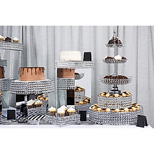 Simply Elegant 3-Tier Crystal Tower Cup Cake Display Stand for Small Treats, Cupcakes, Cookies, Candy, Metal and Sturdy Base, 26" (Silver)