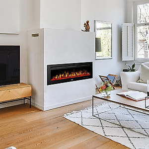 ROCSUMOO 50" Recessed and Wall Mounted Electric Fireplace, Low Noise, Remote Control with Timer,Touch Screen,Adjustable Flame Color and Speed, 750-1500W