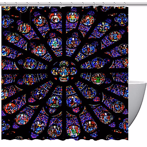 KXO Window Glass Stained Shower Curtain Waterproof Washable Bath Curtains Polyester Bathroom Curtain Set with Hooks 72"x72"